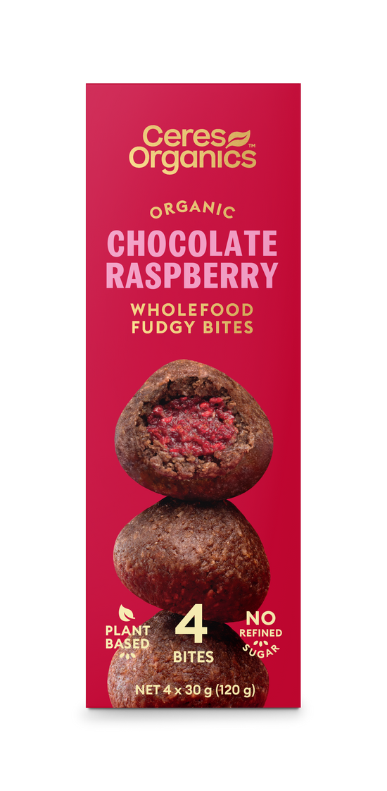 Organic Wholefood Fudgy Bites, Chocolate Raspberry - 120g – Ceres Organics